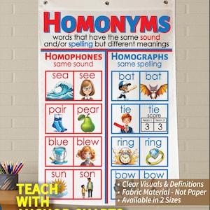 Homonyms- Homophones and Homographs Anchor Chart, Printed on FABRIC ...