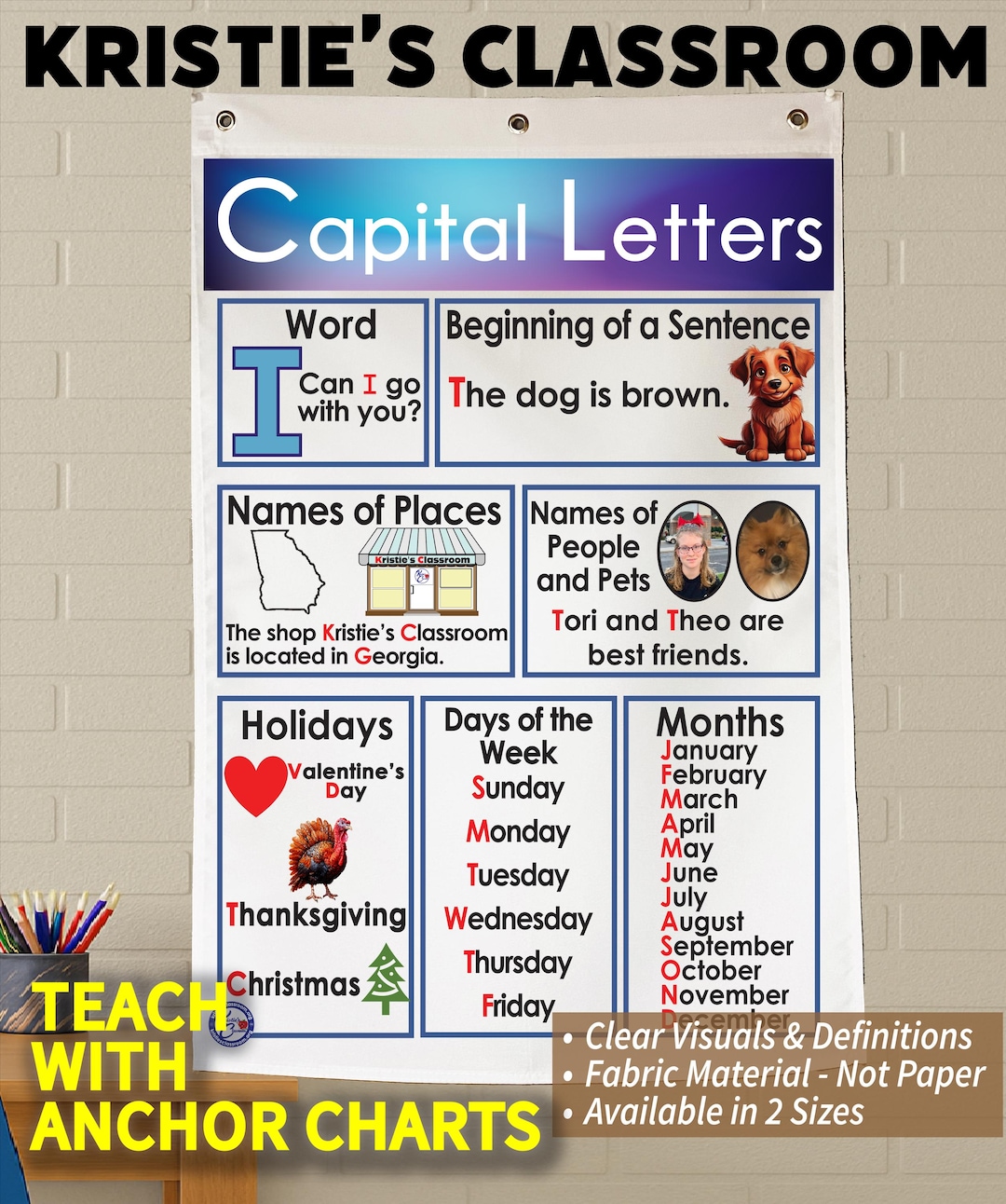 Capital Letters Anchor Chart: Fabric Classroom Poster, Washable ...