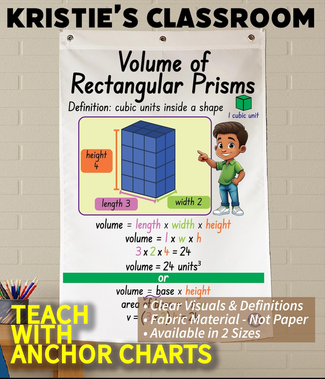 Volume of Rectangular Prisms Anchor Chart, Printed on FABRIC! Durable ...