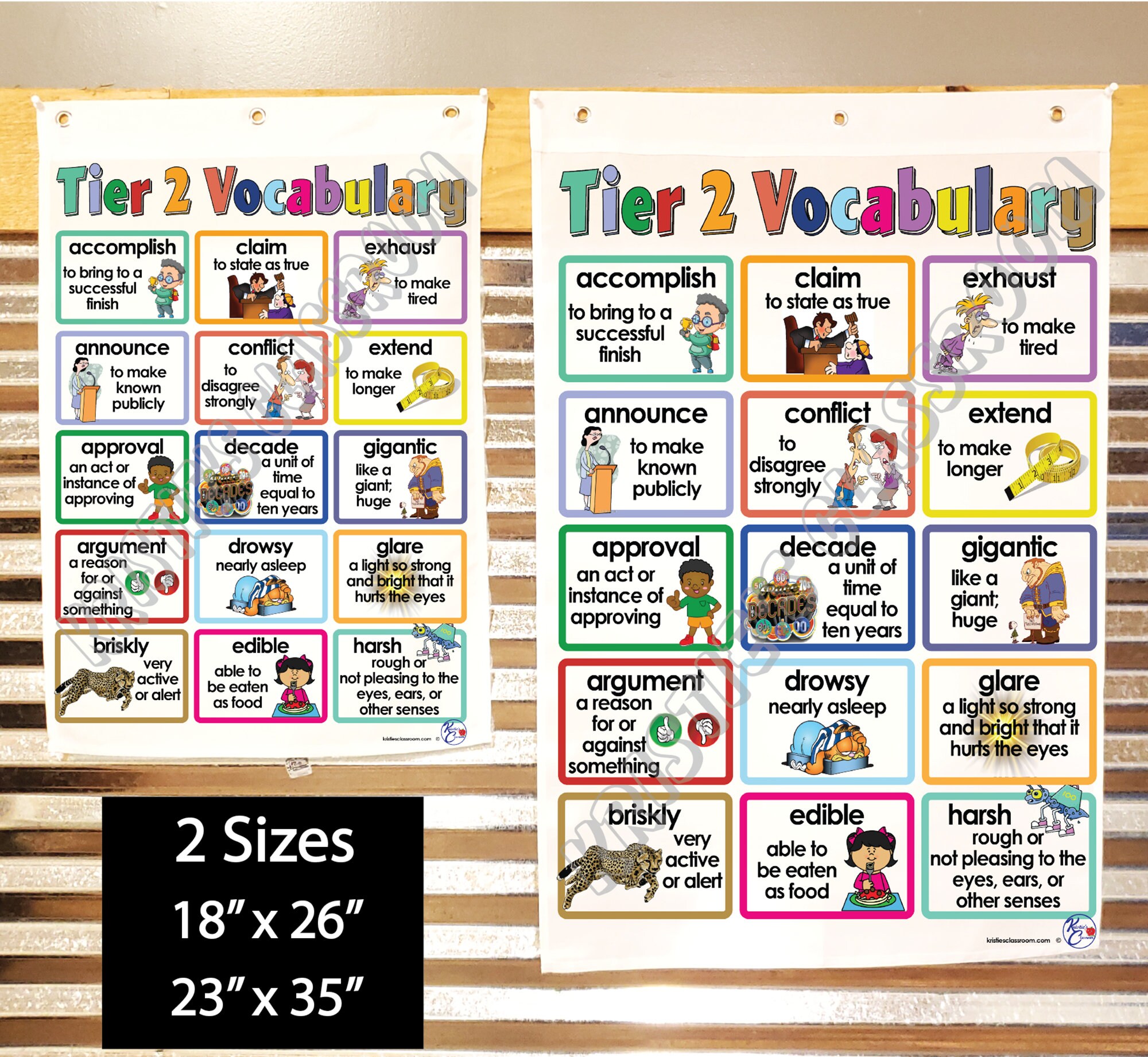 Tier 2 Vocabulary A-H, Printed on FABRIC Anchor Charts Are Durable Flag ...