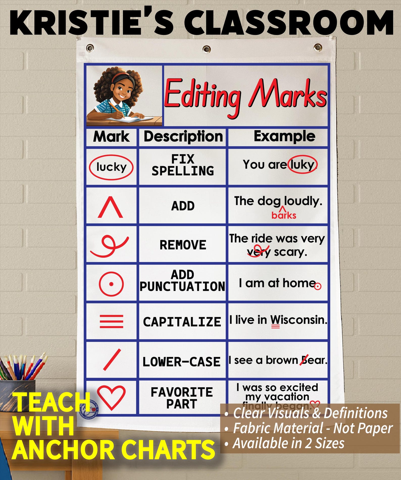 Editing Marks Anchor Chart: Durable Fabric Classroom Decor - Etsy
