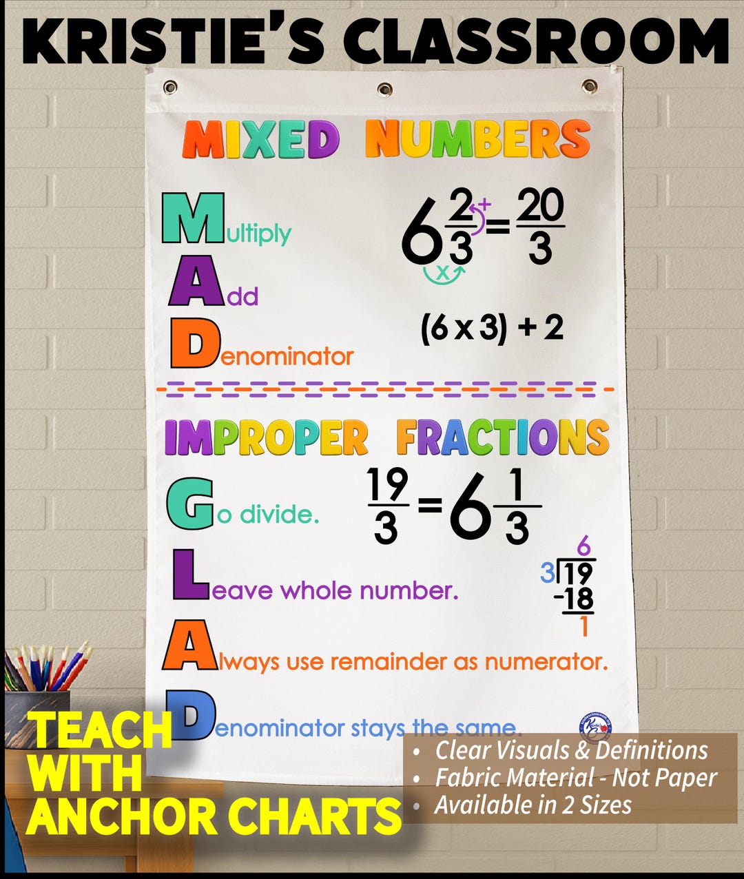 Mixed Numbers & Improper Fractions Fabric Anchor Chart, Foldable - Etsy
