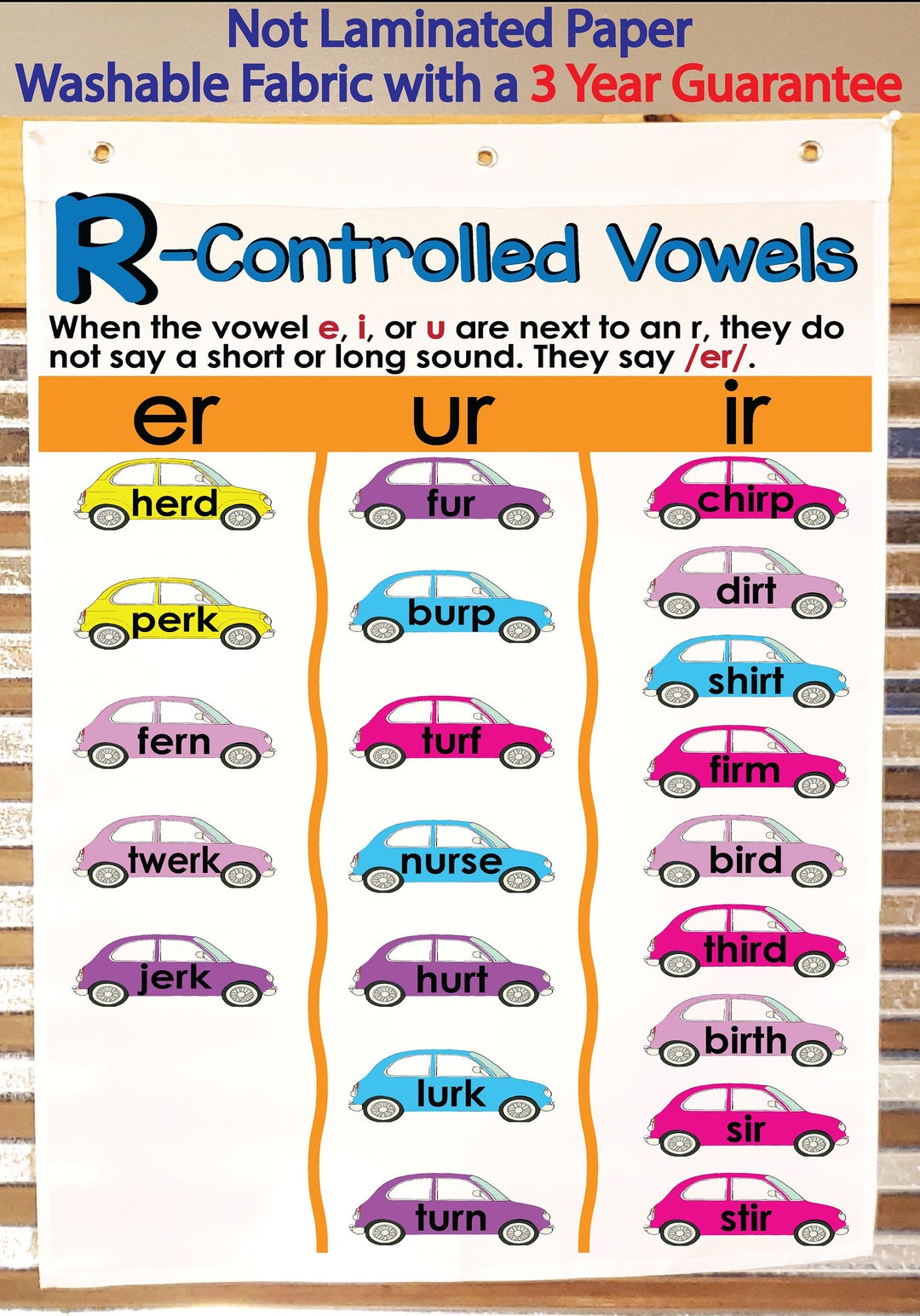 R-controlled Vowel Anchor Chart, Printed on FABRIC! Durable Flag ...