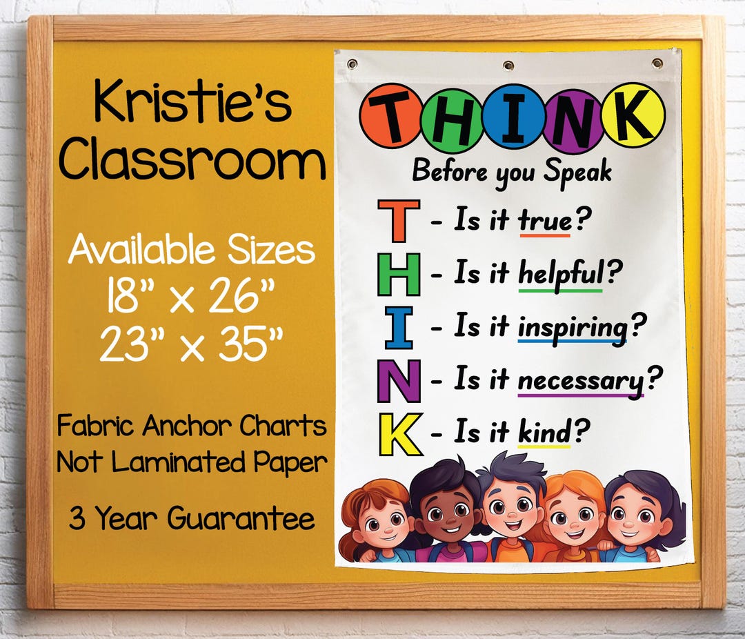 THINK Before You Speak Anchor Chart, Printed on FABRIC! Foldable, 3year ...