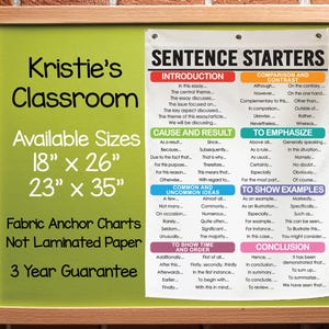 Sentence Starters Anchor Chart - Printed on FABRIC! Durable Flag ...