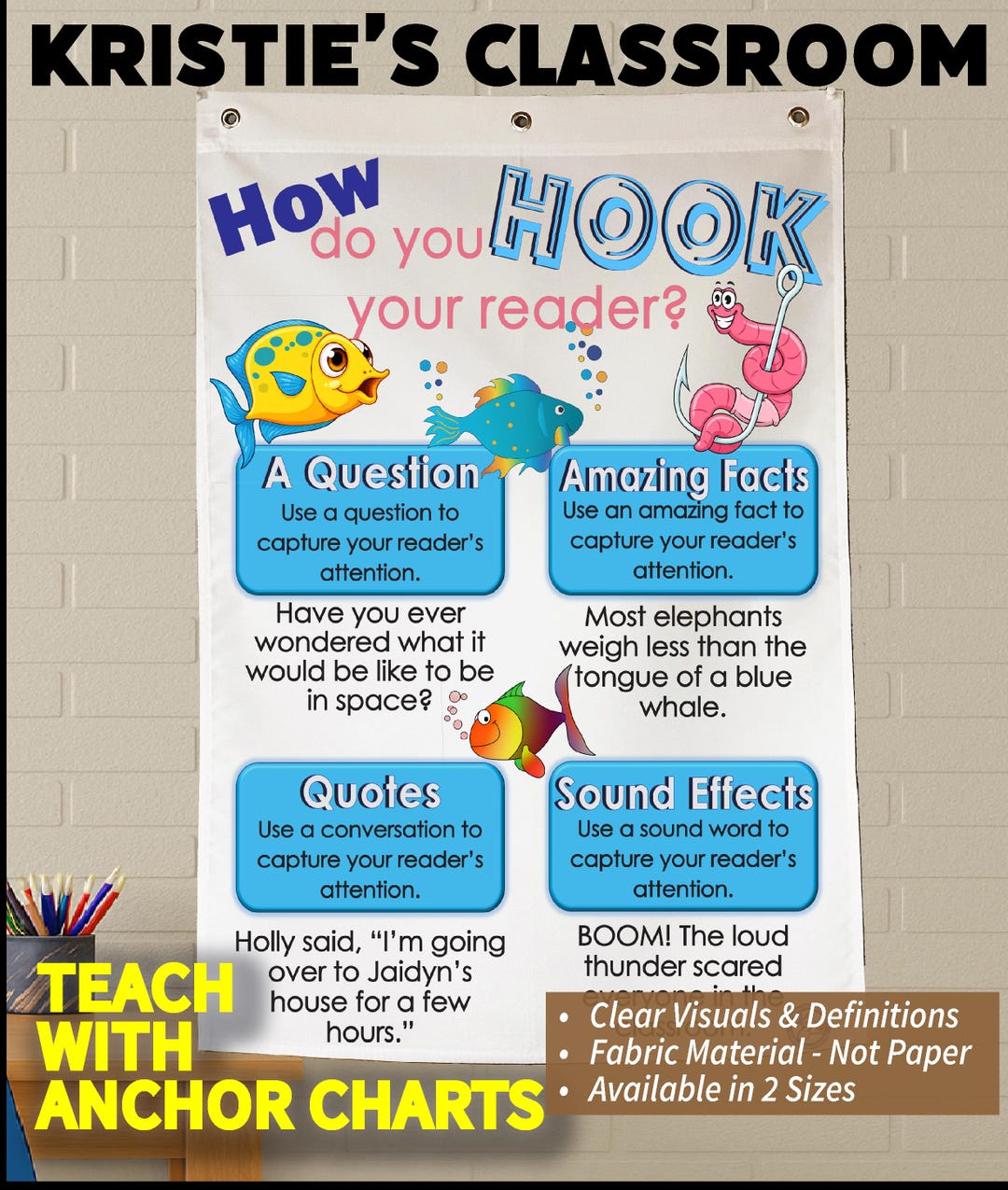 Hook Your Reader Anchor Chart: Washable Fabric Classroom Decor - Etsy