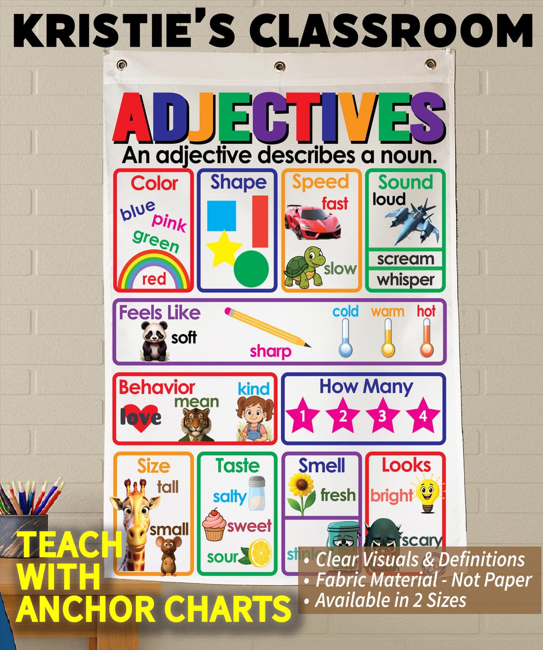 Adjectives Anchor Chart – Durable Fabric Classroom Decor - Etsy