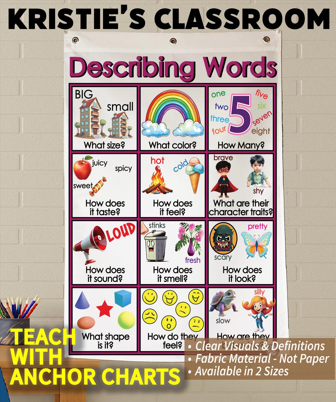 Describing Words Anchor Chart: Durable Fabric, Washable, Foldable - Etsy