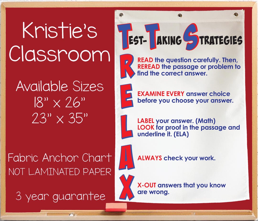 Test Taking Strategies Anchor Chart, Printed on FABRIC! Durable Flag ...