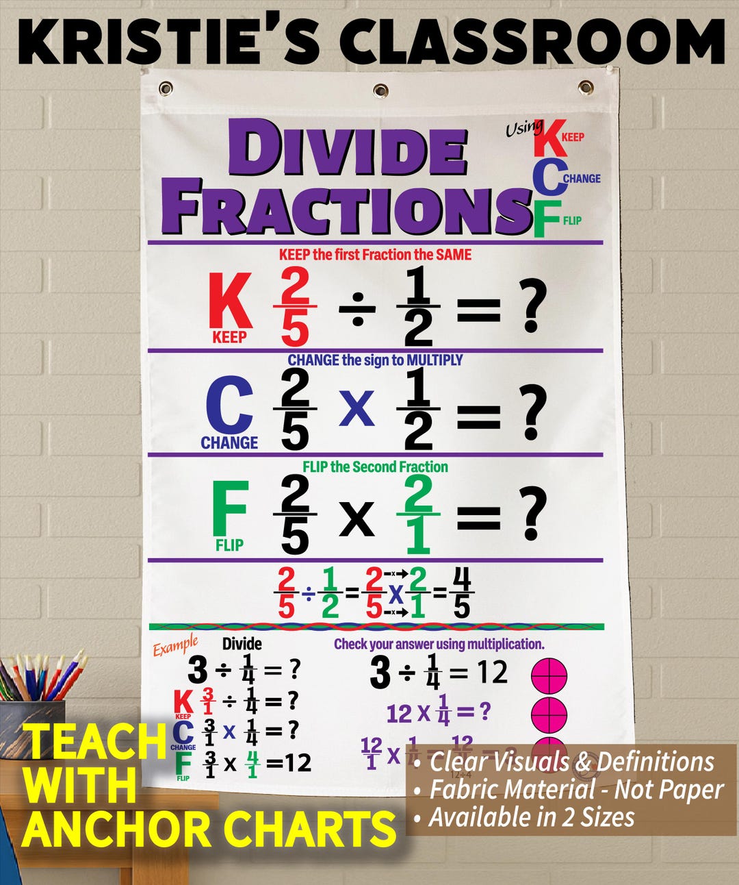 Divide Fractions Anchor Chart: Washable Fabric With Grommets - Etsy