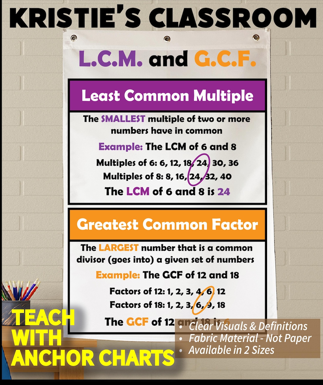 LCM GCF Anchor Chart – Durable Fabric Math Poster - Etsy