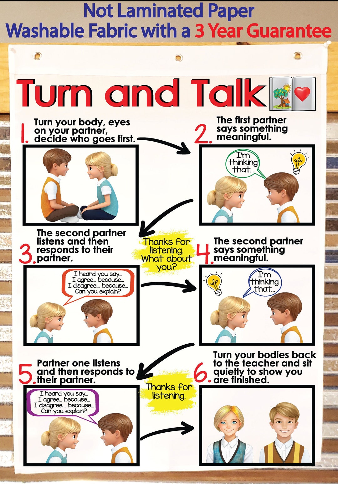 Turn and Talk With Partner Anchor Chart Printed on FABRIC Anchor Charts ...