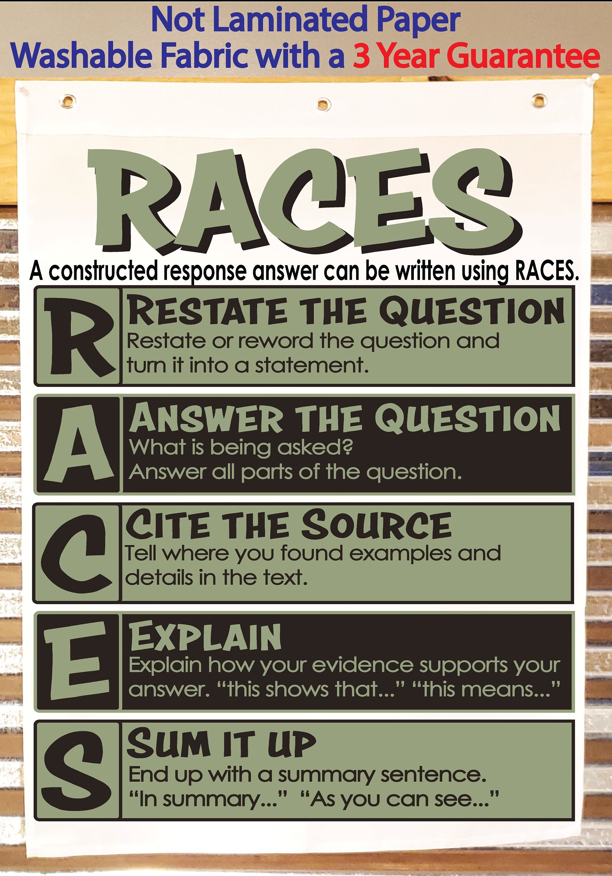 Constructive Response RACES Anchor Chart, Printed on FABRIC Durable ...