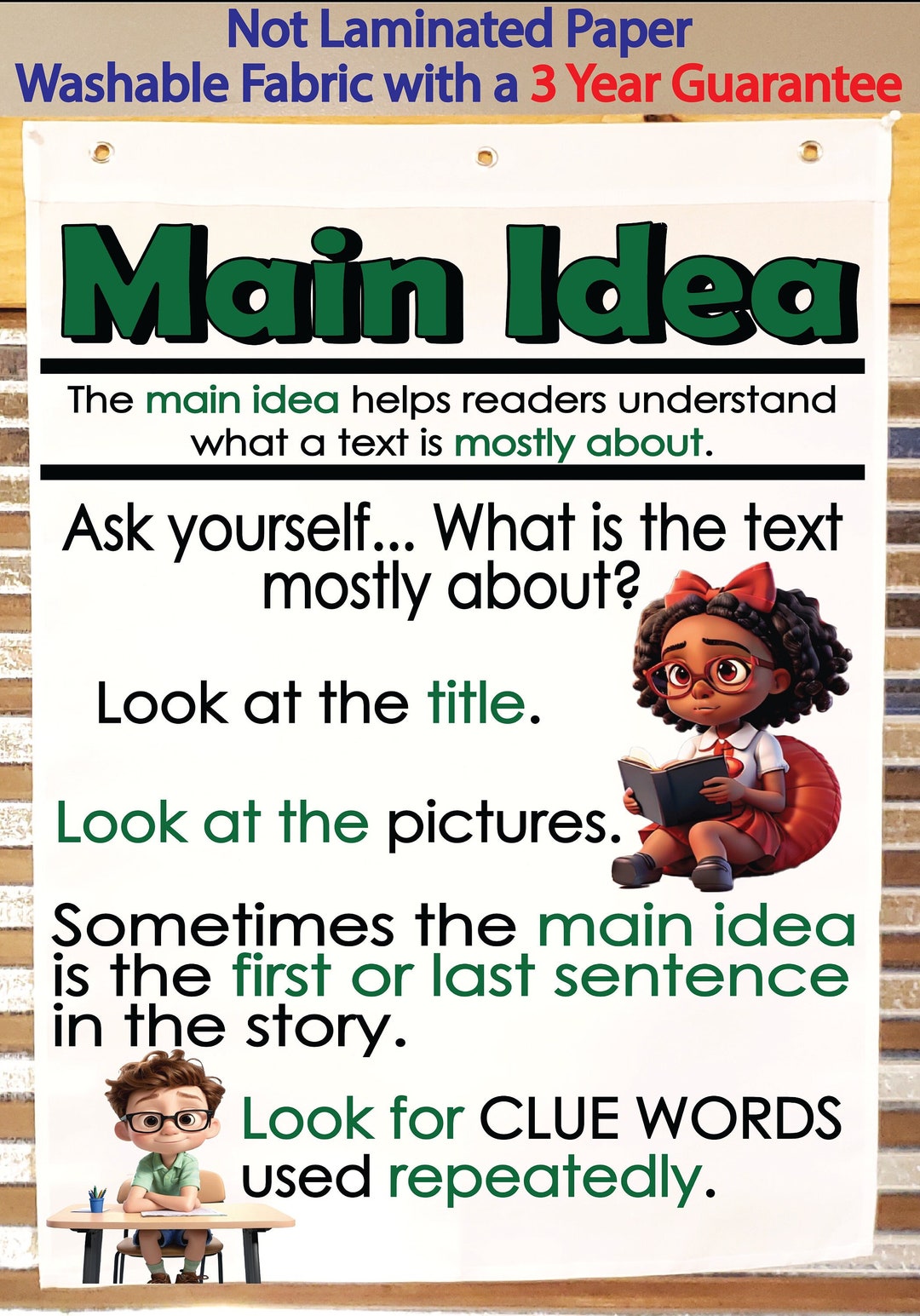 Main Idea Anchor Chart Printed on FABRIC Anchor Charts Are Durable Flag ...