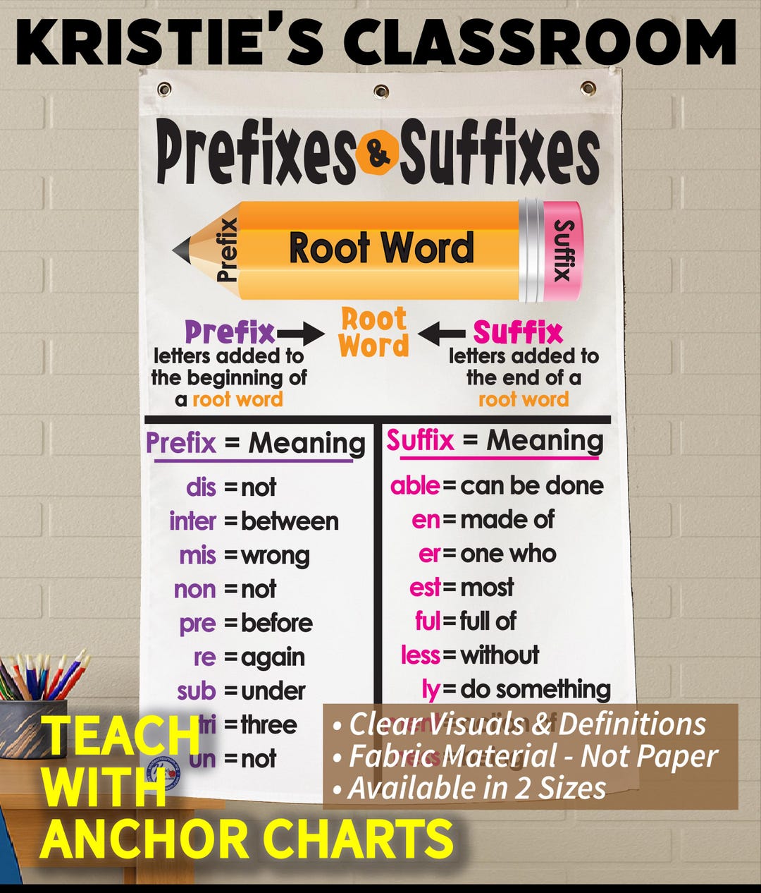 Prefix and Suffix Fabric Anchor Chart: Durable Classroom Decor - Etsy