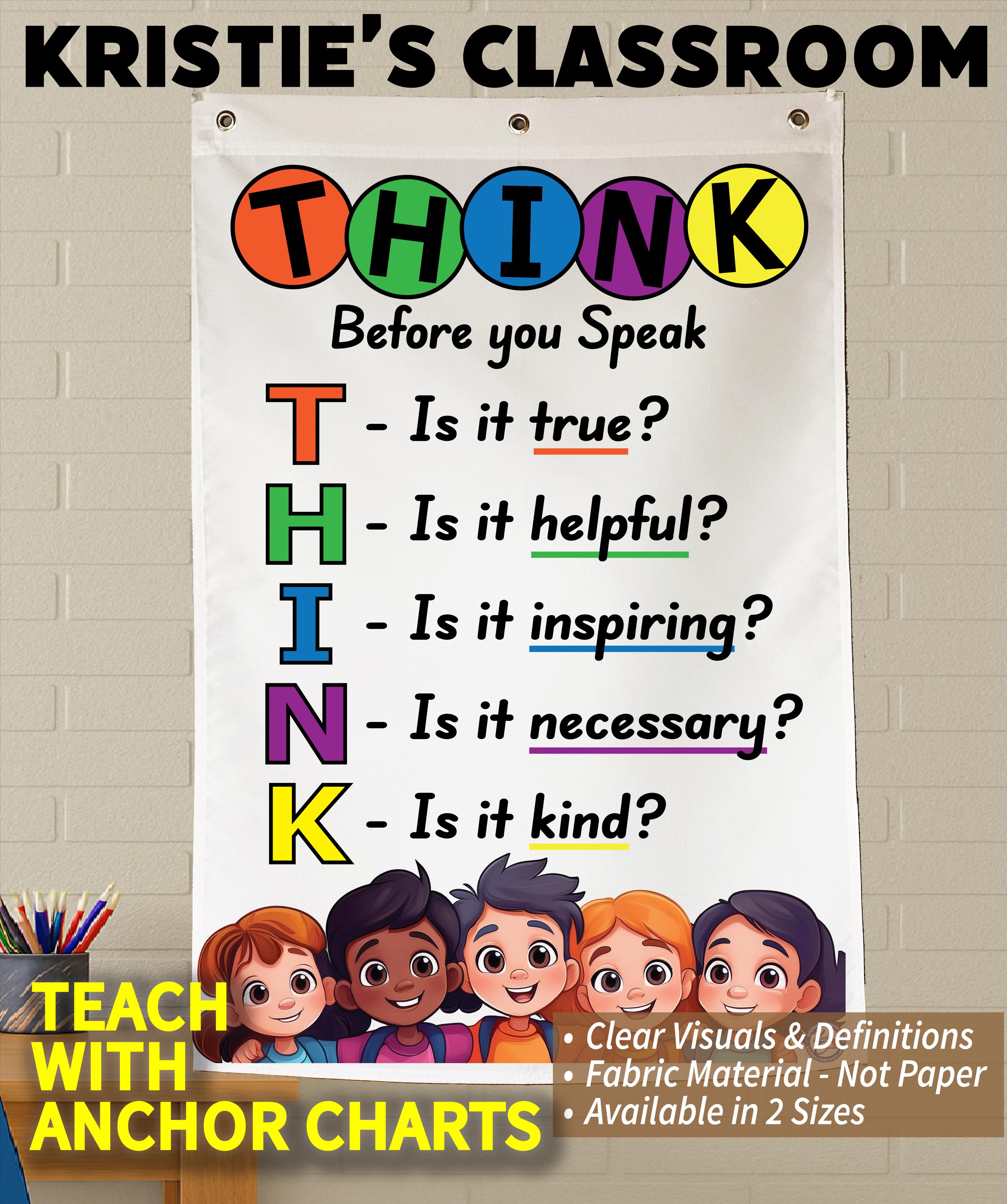 THINK Before You Speak Anchor Chart, Printed on FABRIC! Foldable, 3year ...