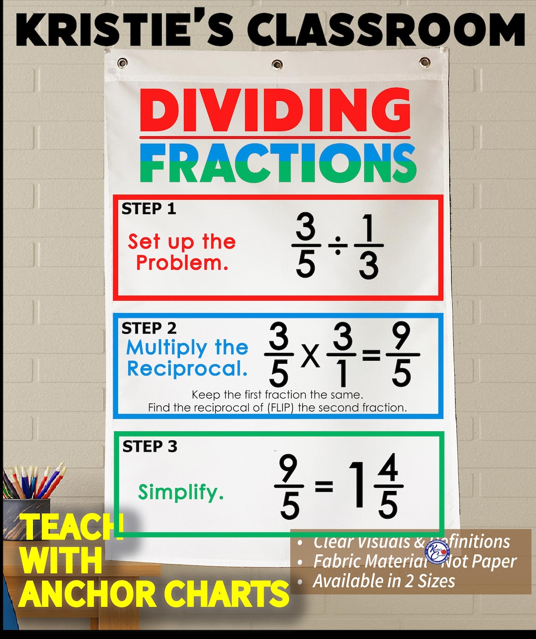 Dividing Fractions Anchor Chart, Printed on FABRIC! Durable Flag ...