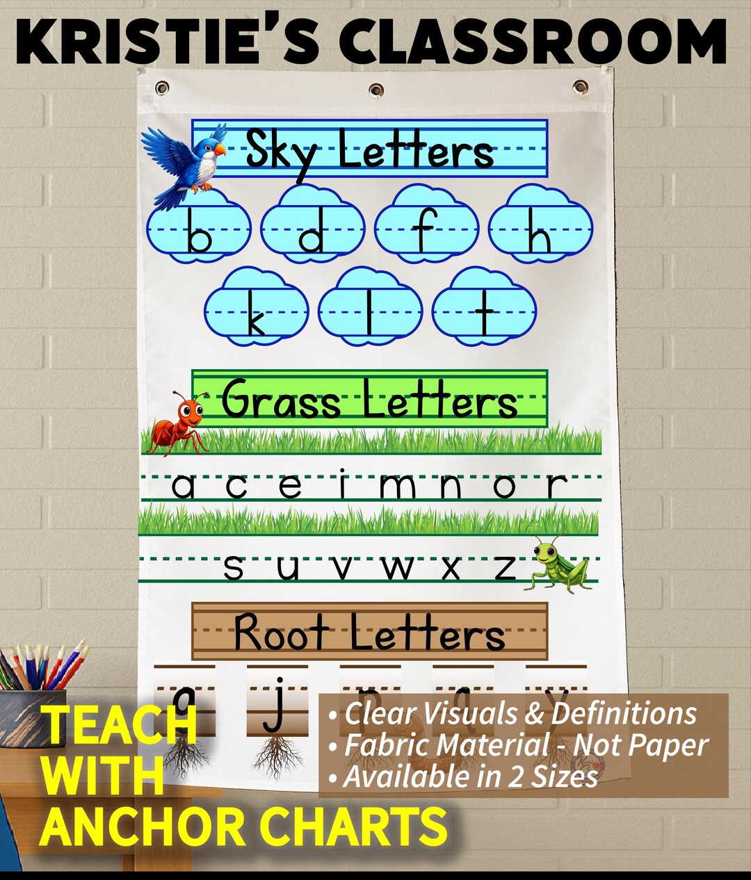 Letters Anchor Chart: Sky-grass-root, Printed Fabric, Washable - Etsy