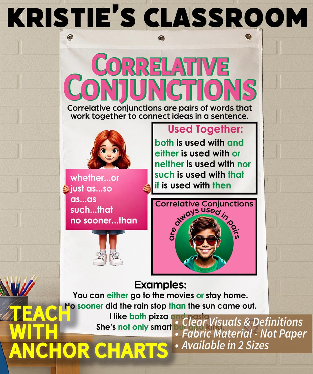 Correlative Conjunctions Anchor Chart: Durable Fabric Classroom Poster ...