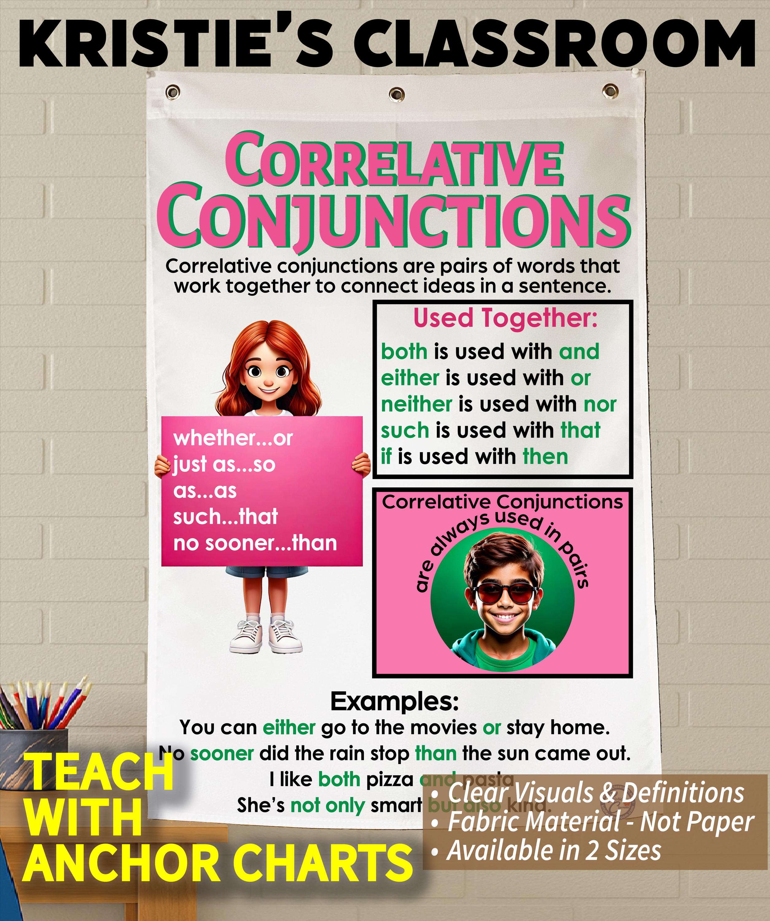 Correlative Conjunctions Anchor Chart: Durable Fabric Classroom Poster ...