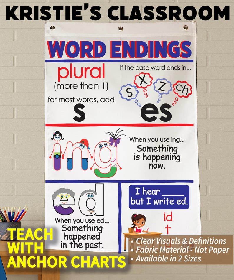 Word Endings Anchor Chart, Fabric Classroom Decor - Etsy