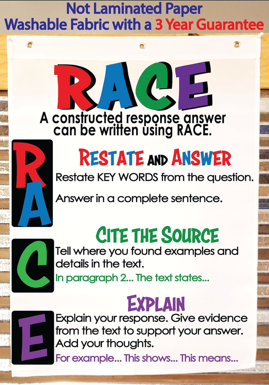 Constructive Response (RACE With RA Combined) Anchor Chart, Printed on ...