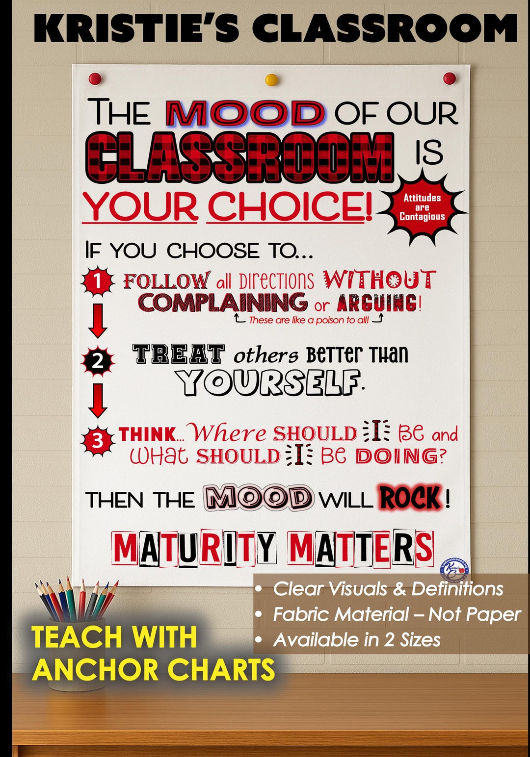 Classroom Mood Anchor Chart: Red & Black Fabric, Grommets - Etsy
