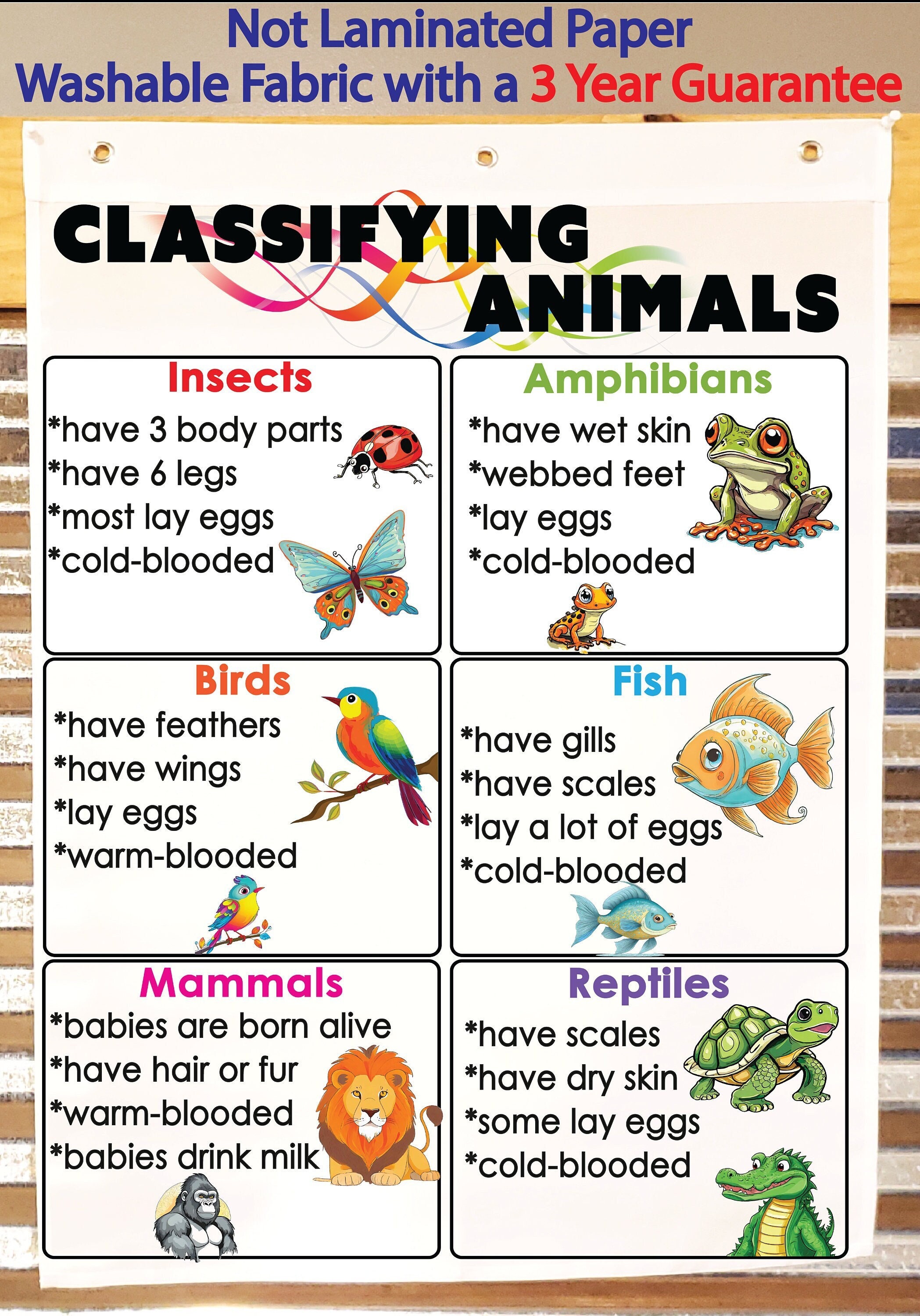 Classifying Animals Anchor Chart, Printed on FABRIC Durable Flag ...