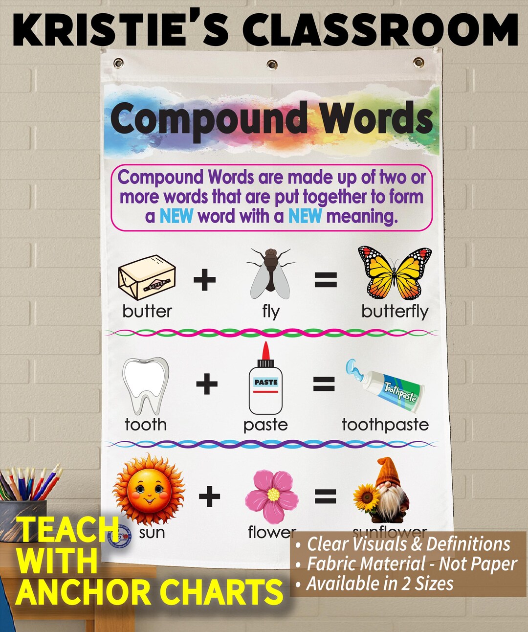 Compound Words Anchor Chart: Fabric Classroom Decor With Grommets - Etsy UK