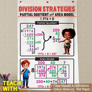 Division Strategies Fabric Anchor Chart: Partial Quotients & Area Model ...