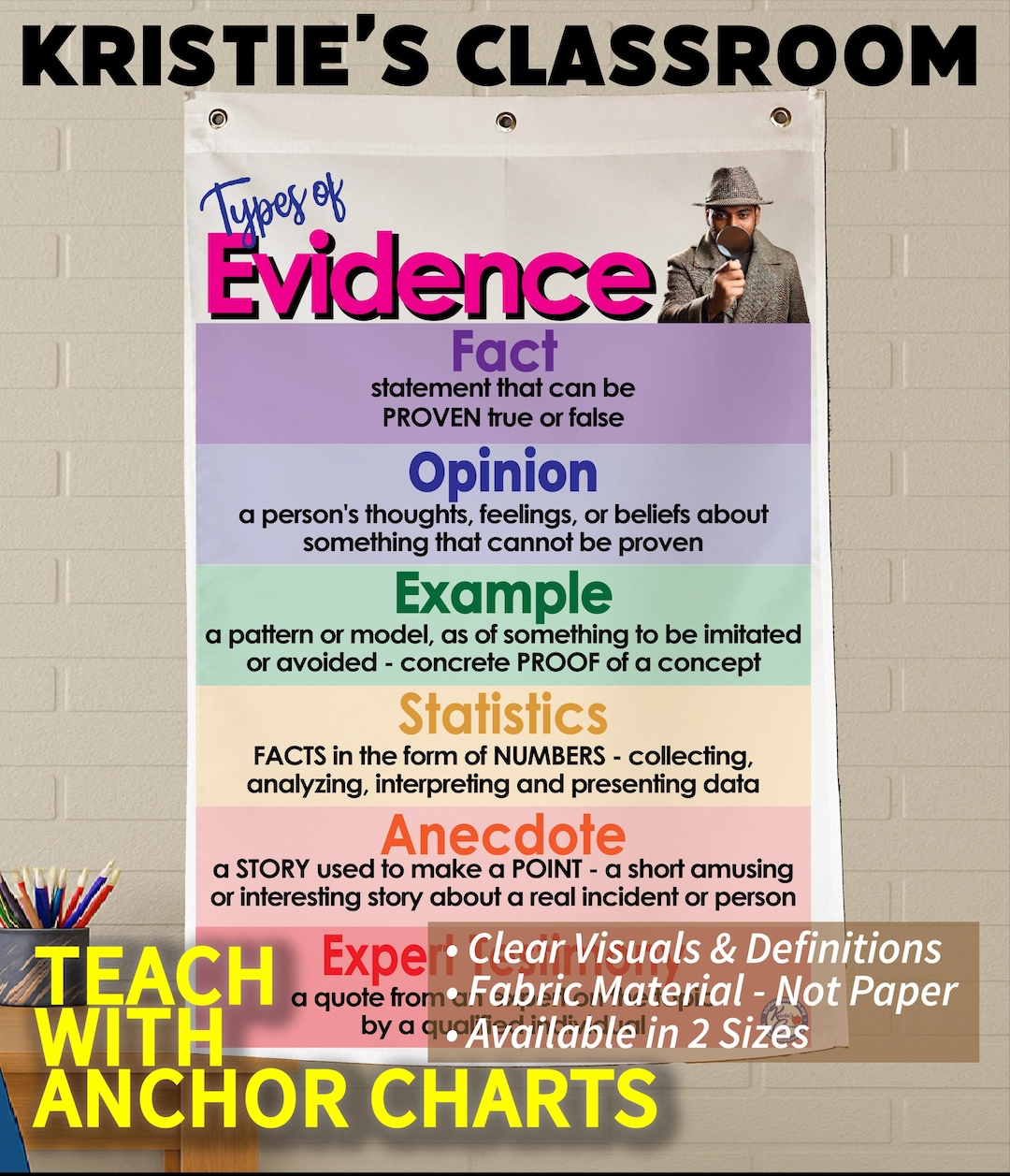 Types of Evidence Anchor Chart: Durable Fabric Classroom Decor - Etsy