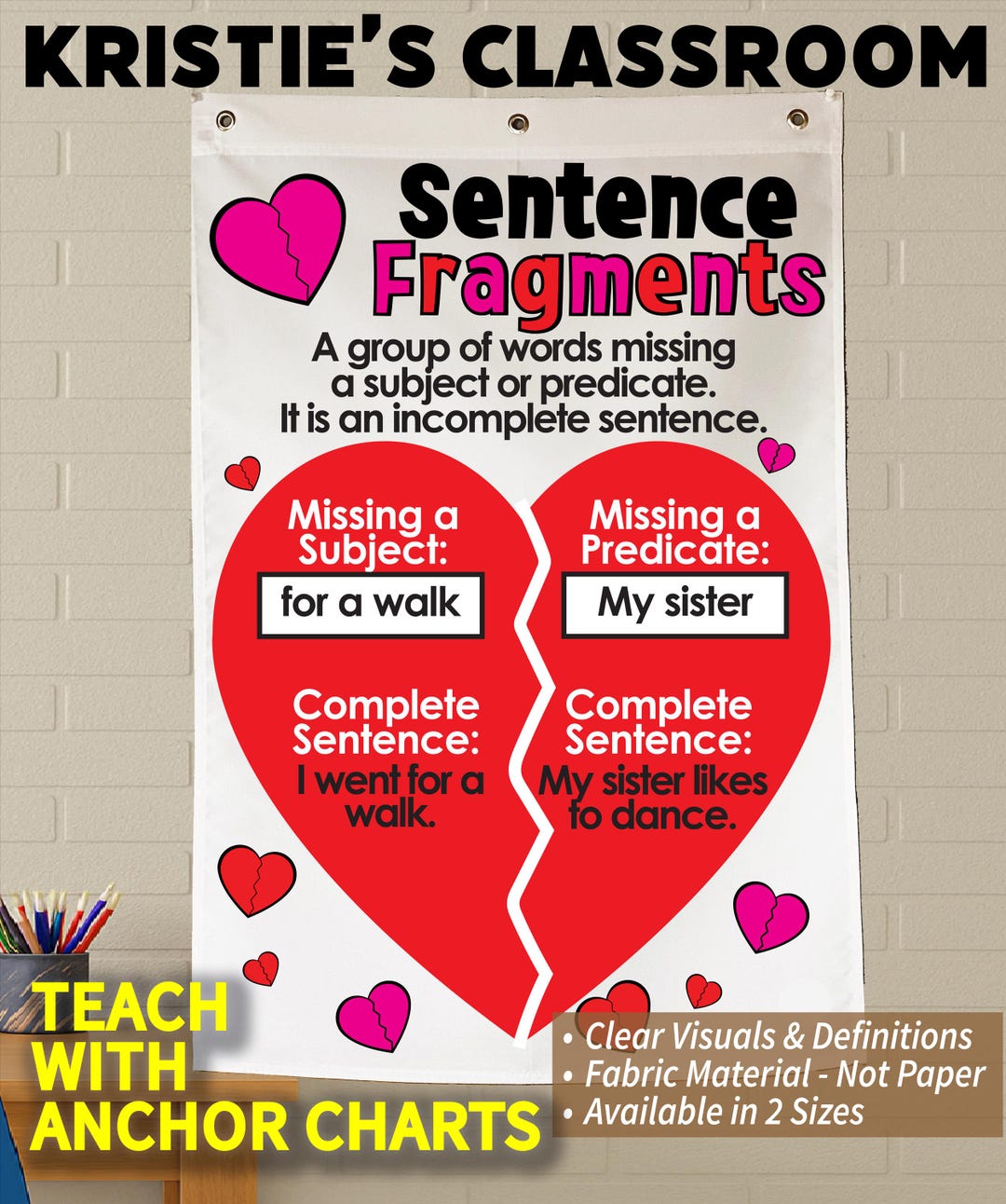 Sentence Fragment Anchor Chart - Printed on FABRIC! Durable Flag ...