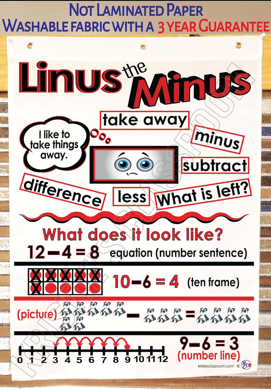 Subtraction linus the Minus Anchor Chart, Printed on FABRIC Durable ...