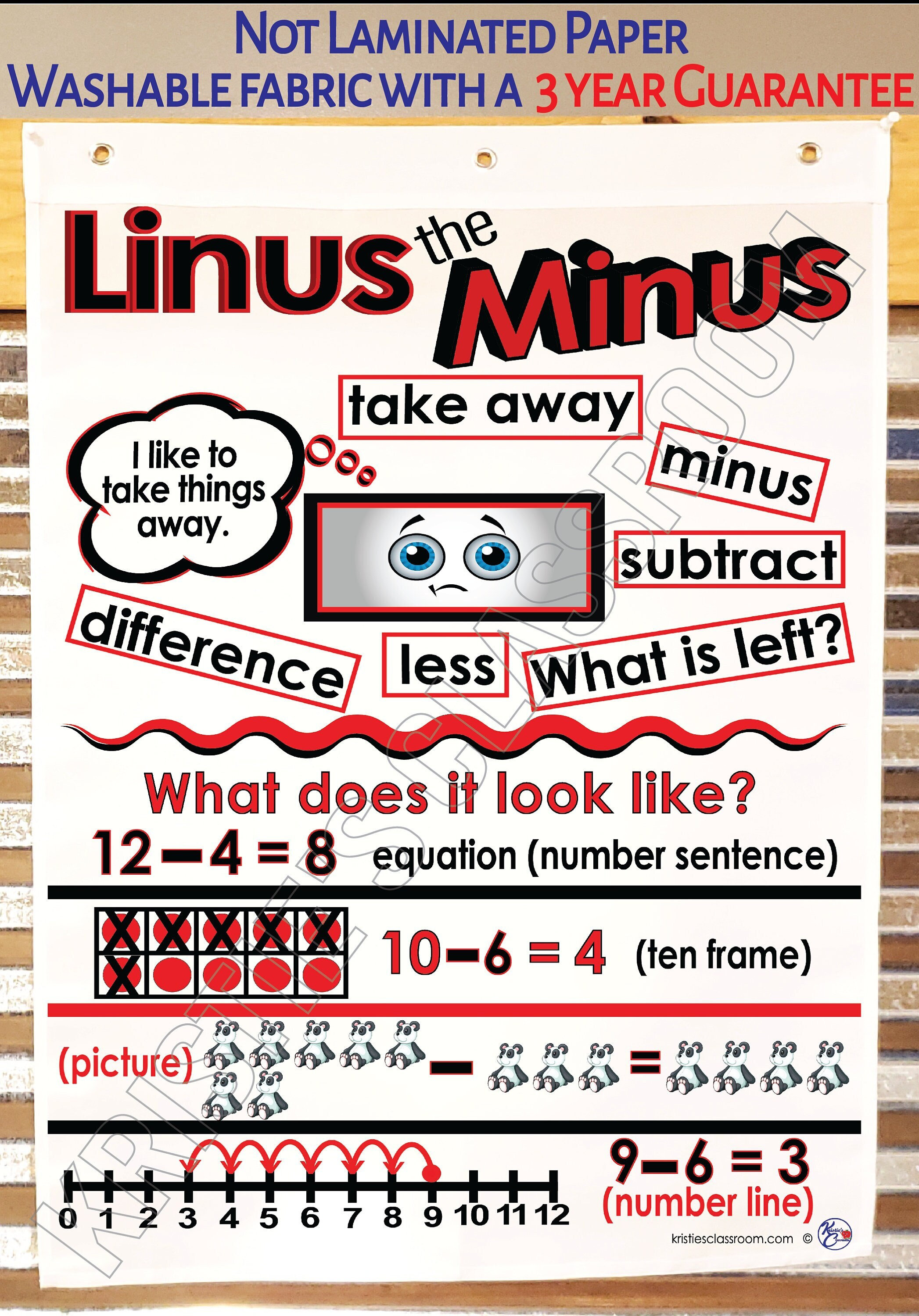 Subtraction linus the Minus Anchor Chart, Printed on FABRIC Durable ...