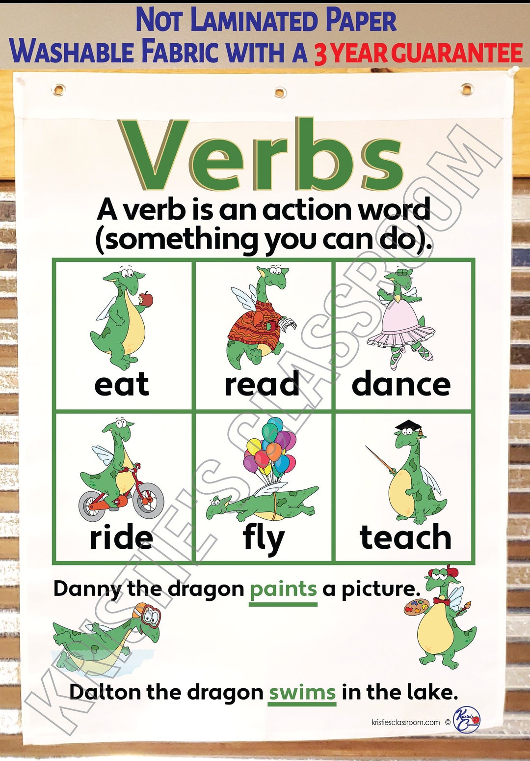 Verbs Anchor Chart Printed on FABRIC Anchor Charts Are Durable Flag ...