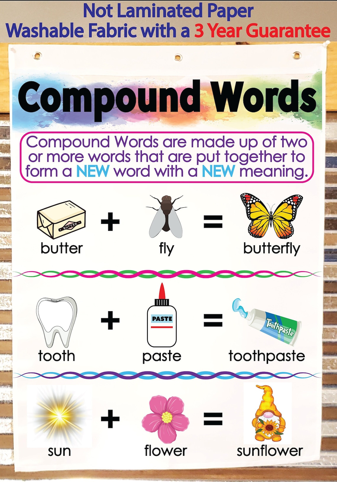 Compound Words Anchor Chart, Printed on FABRIC Durable Flag Material ...