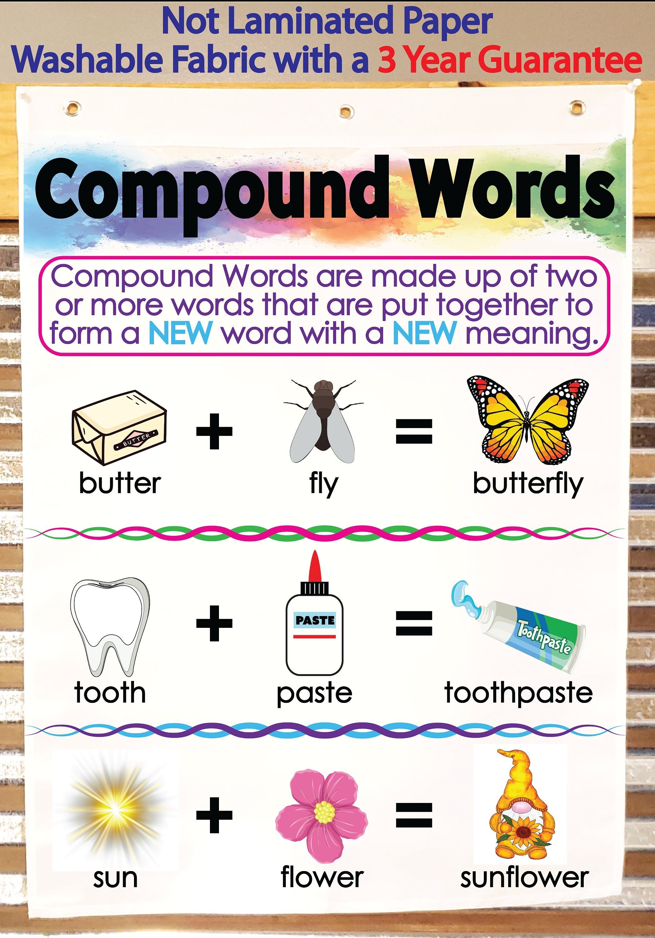 Compound Words Anchor Chart, Printed on FABRIC Durable Flag Material ...