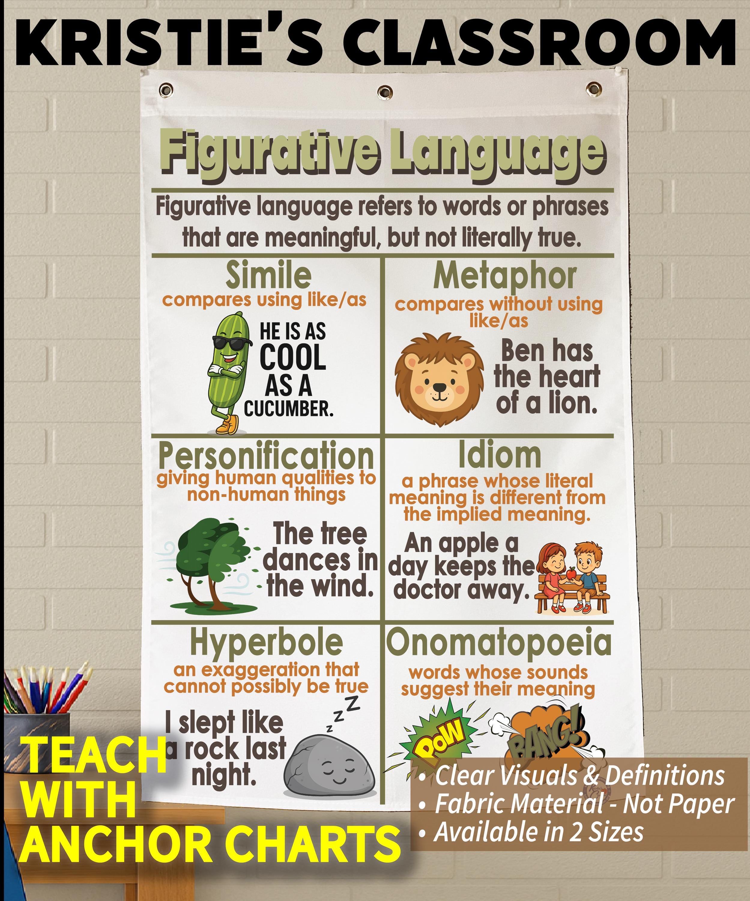 Figurative Language Anchor Chart: Washable Fabric Classroom Decor - Etsy