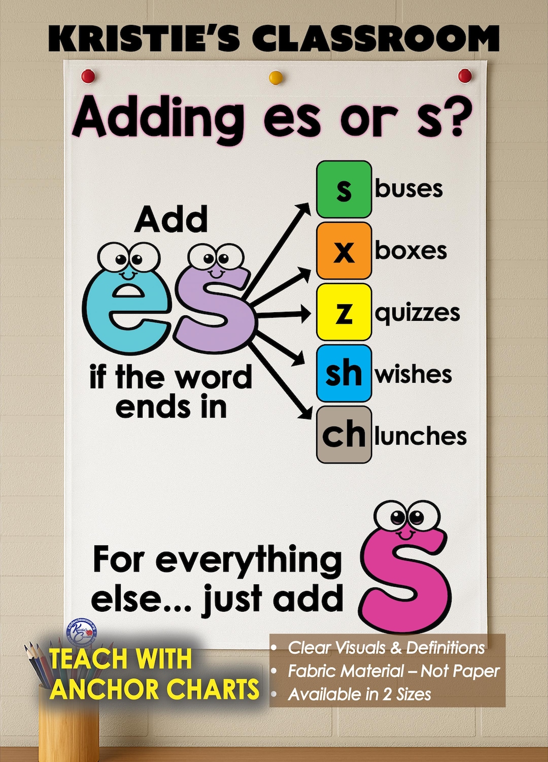 Adding -es or -s Anchor Chart, Fabric Classroom Decor - Etsy