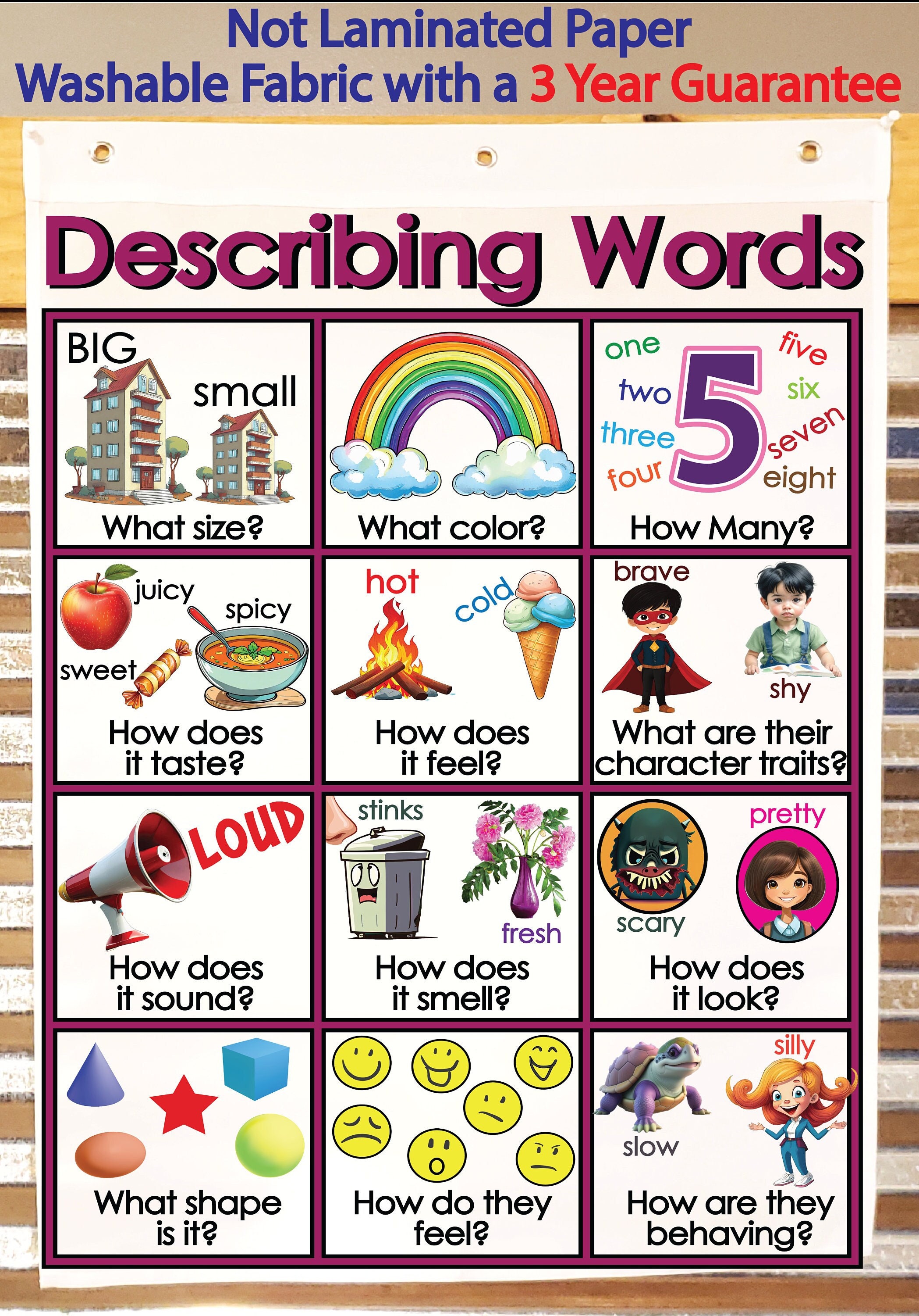 Describing Words Anchor Chart Printed on FABRIC Anchor Charts Are ...
