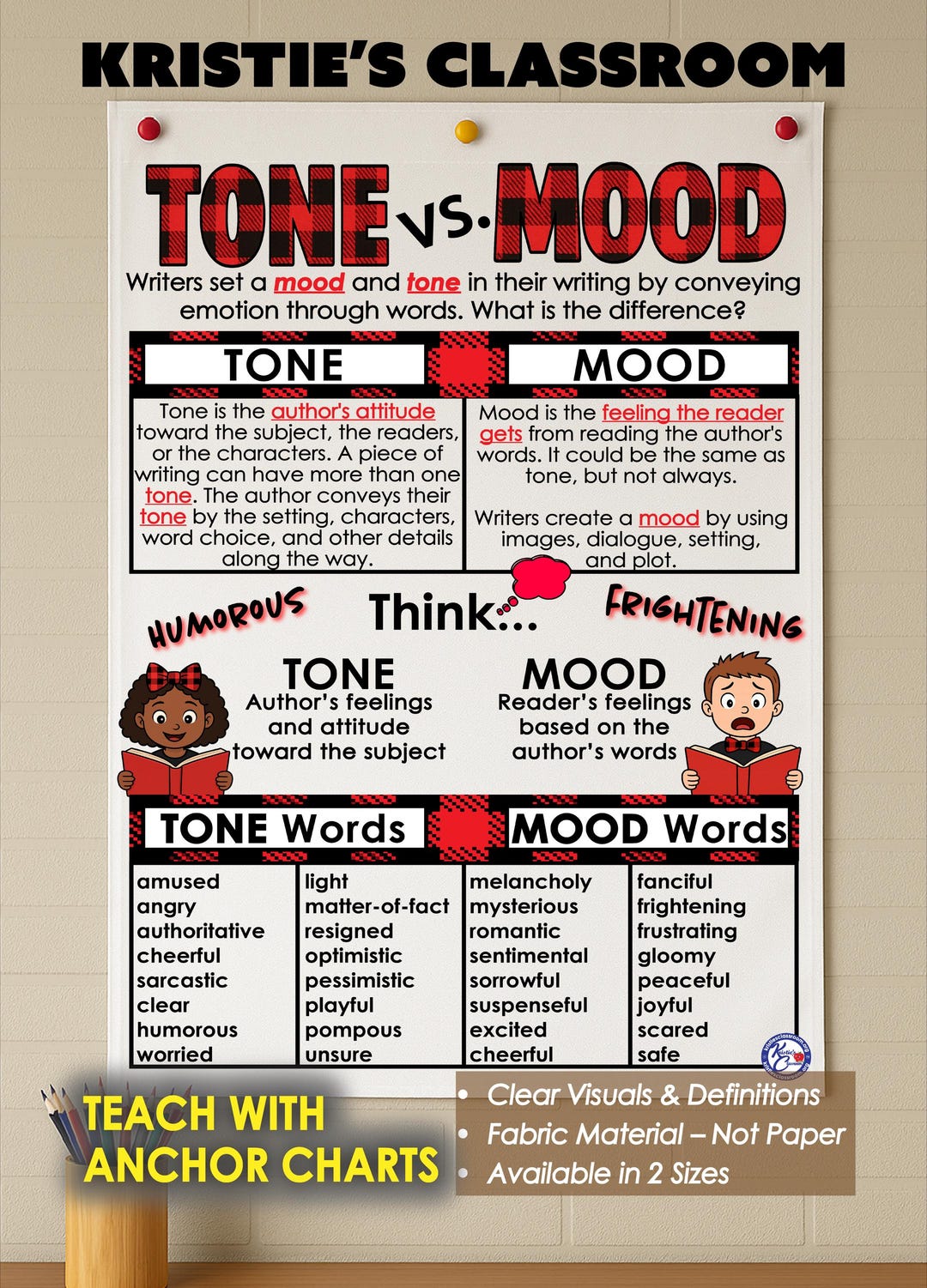 Tone Vs Mood Anchor Chart: Red & Black Fabric, Grommets - Etsy