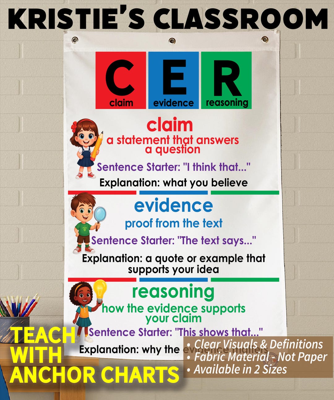 CER Anchor Chart: Claim, Evidence, Reasoning - Fabric Classroom Decor - Etsy