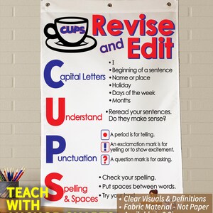 Revise and Edit Anchor Chart: Fabric Classroom Decor With Grommets - Etsy