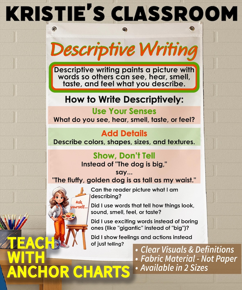 Descriptive Writing Anchor Chart: Durable Fabric Classroom Decor - Etsy
