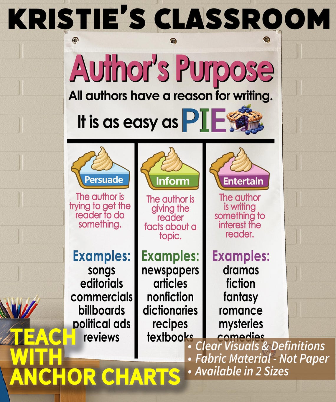 Author's Purpose Anchor Chart: Durable Fabric Classroom Decor - Etsy