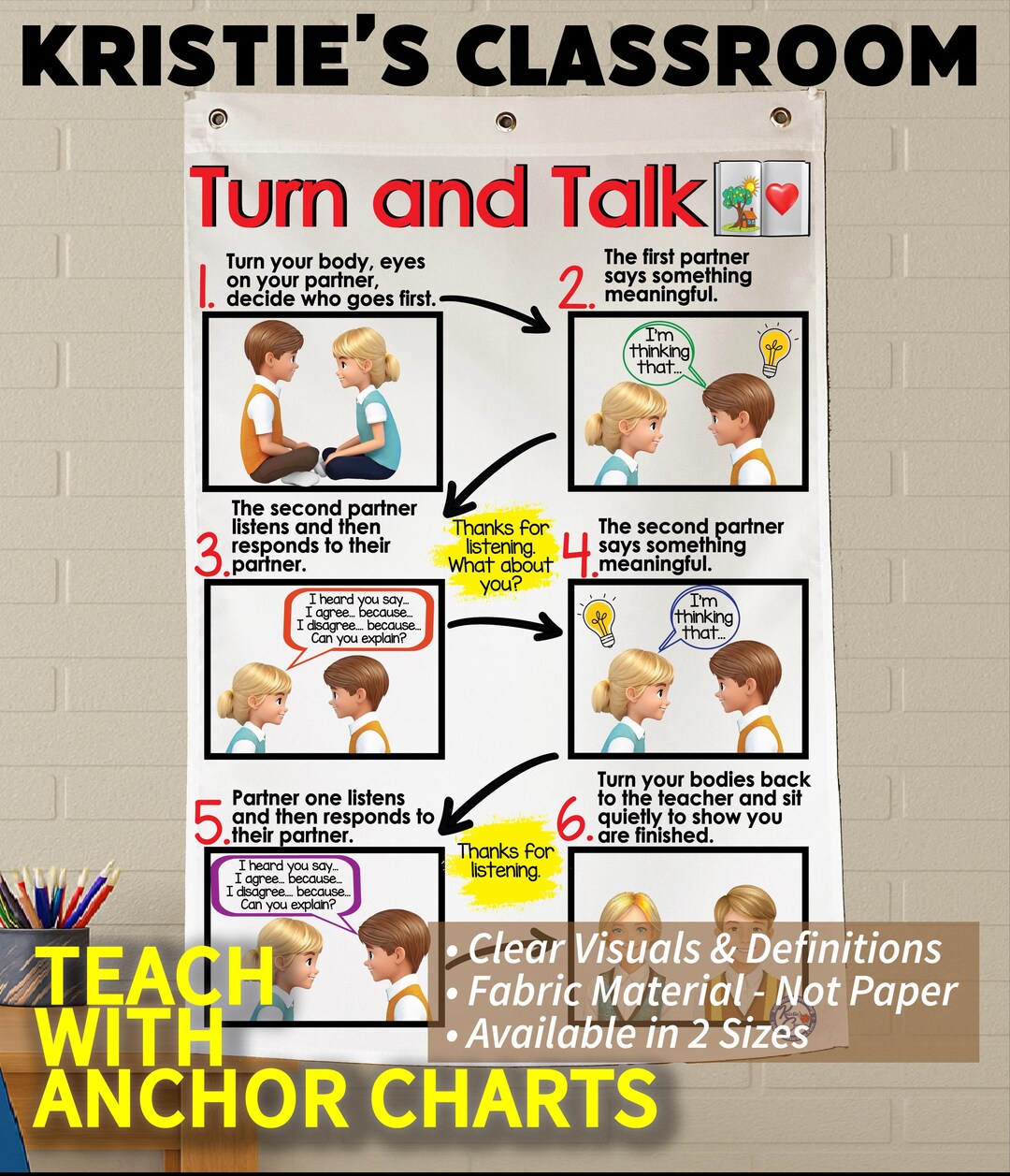 Turn and Talk With Partner Anchor Chart - Printed on FABRIC! Anchor ...