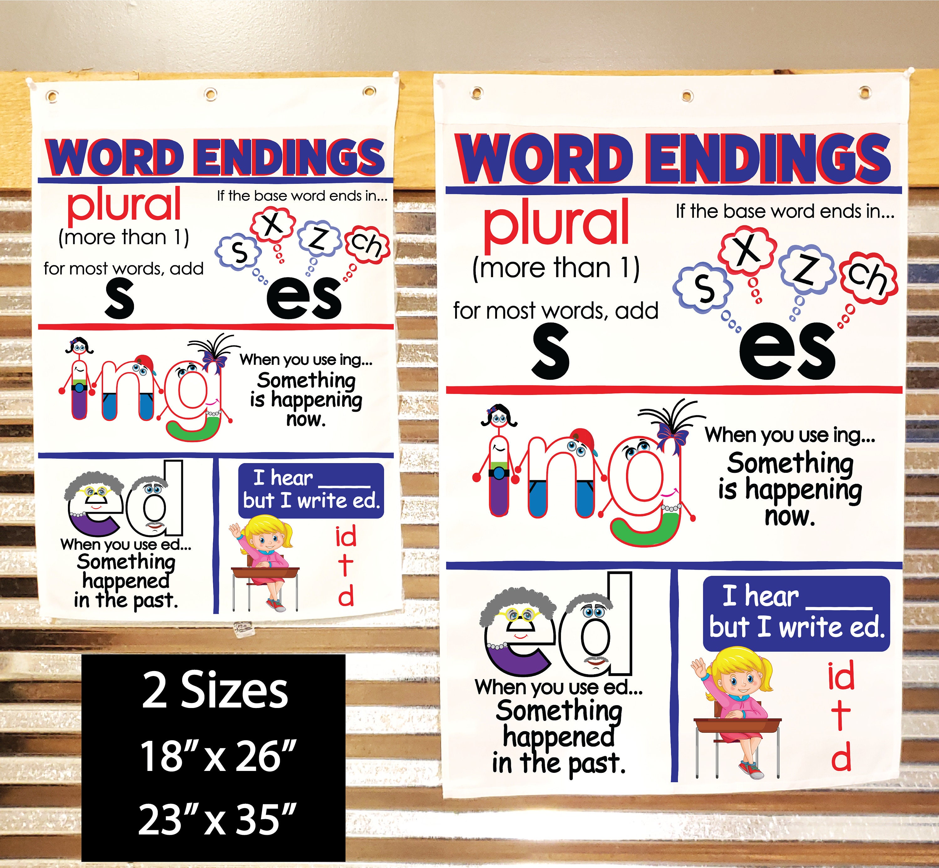 Word Endings Anchor Chart, Printed on FABRIC Durable Flag Material With ...