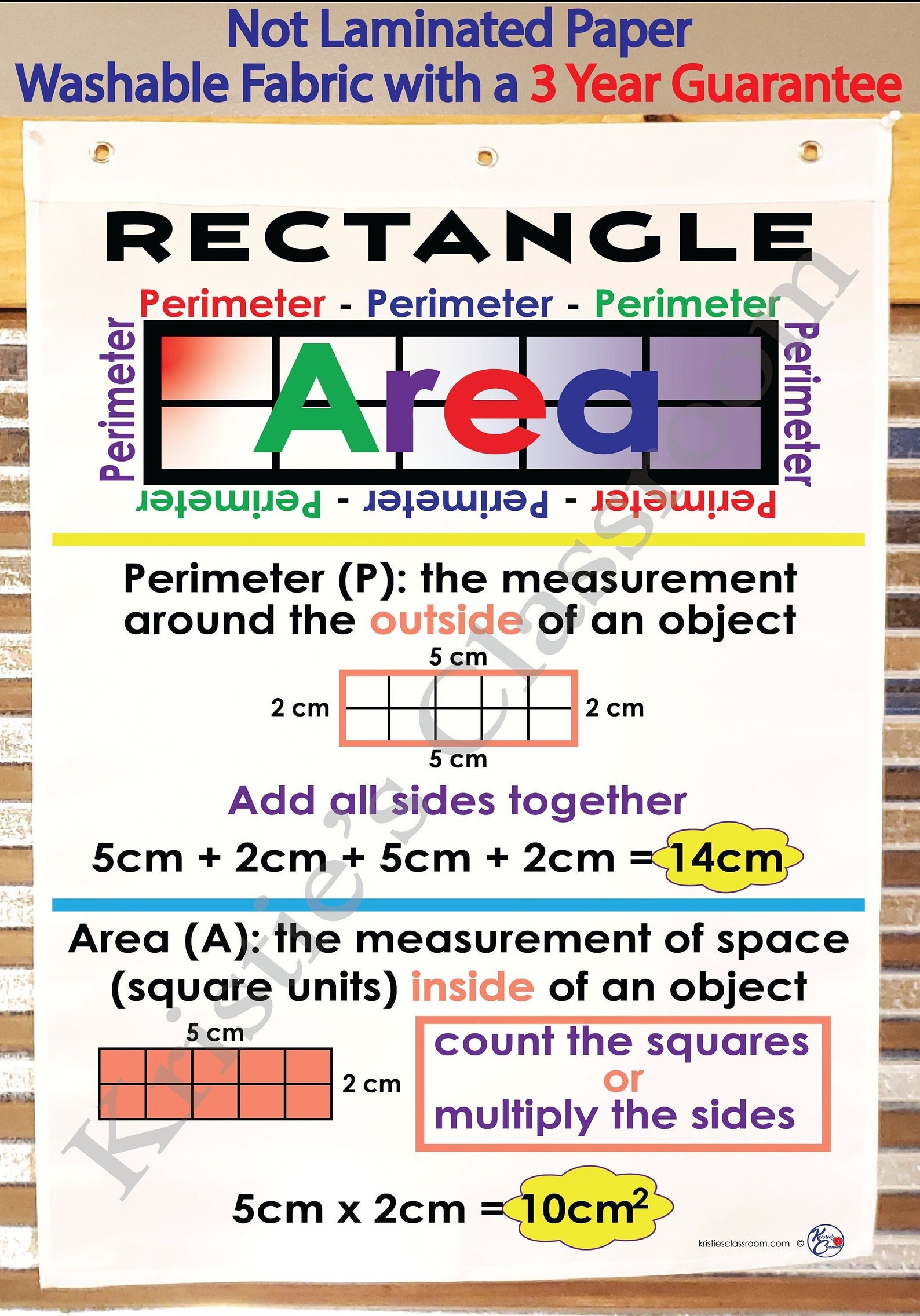 Perimeter and Area of a Rectangle Anchor Chart, Printed on FABRIC ...
