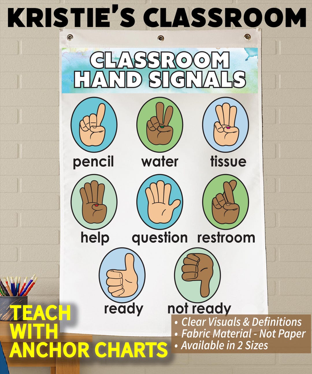 Classroom Hand Signals Anchor Chart, Printed on FABRIC! DURABLE Flag ...