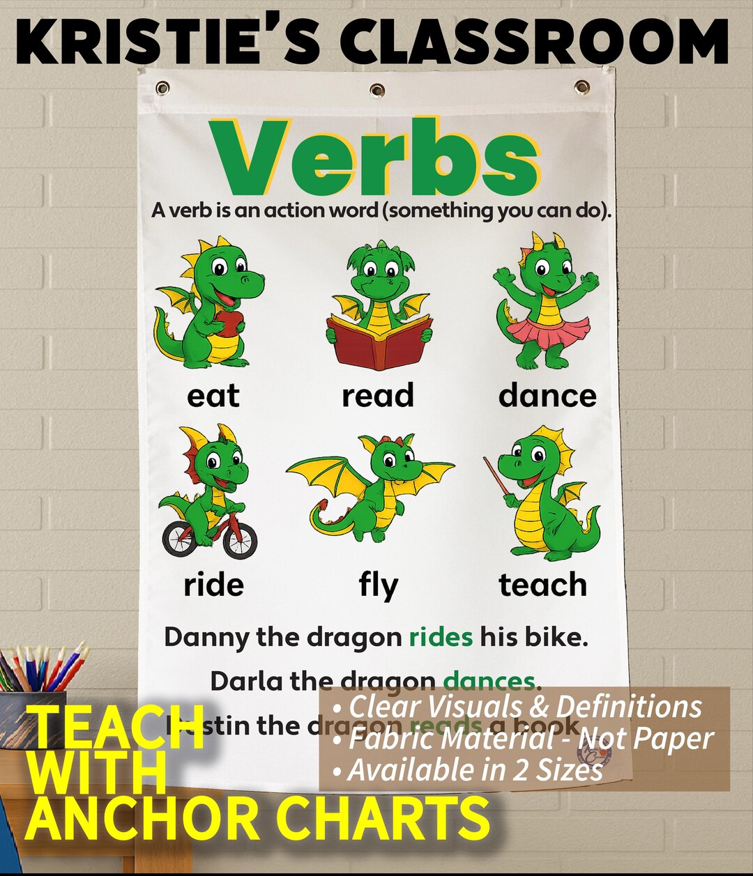 Verbs Anchor Chart - Printed on FABRIC! Anchor Charts Are Durable Flag ...